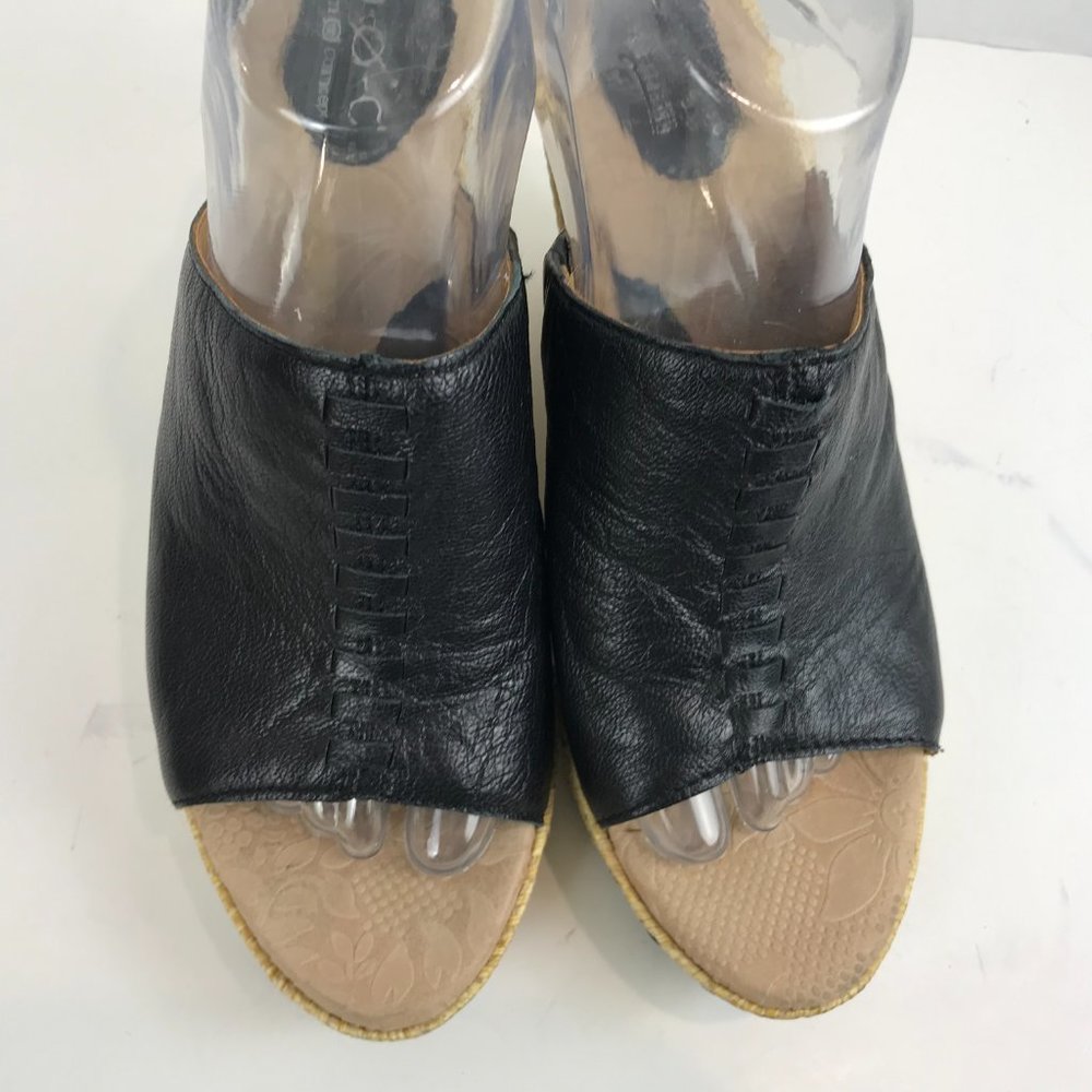 Boc Born Concept Black Leather Wedge Sandal Us 9 - Gem